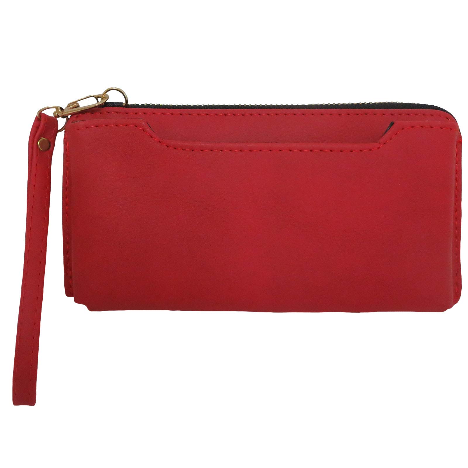 Faux Leather Womenâs Cell Phone Wallet with Crossbody Strap and Wristlet (Red)