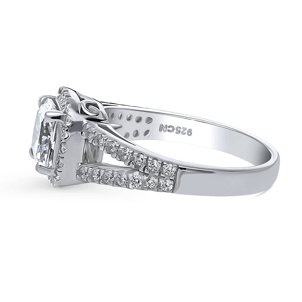 BERRICLE Sterling Silver Halo Wedding Engagement Rings Cushion Cut Cubic Zirconia CZ Split Shank Ring for Women, Rhodium Plated Size 6