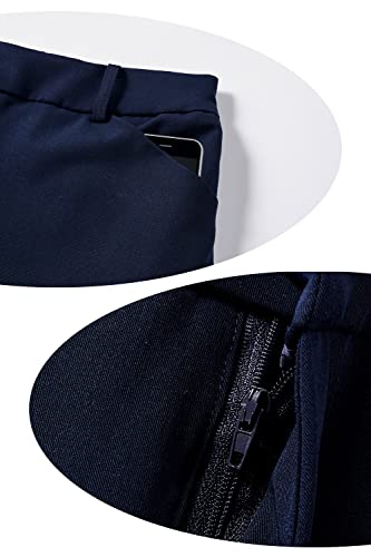 FHMLS Women's Fit Straight Leg Suit Pant,Ease into Comfort Bootcut Pant with Elastic Band, Office Business Casual Work Pants with Pockets (Navy, XXL)