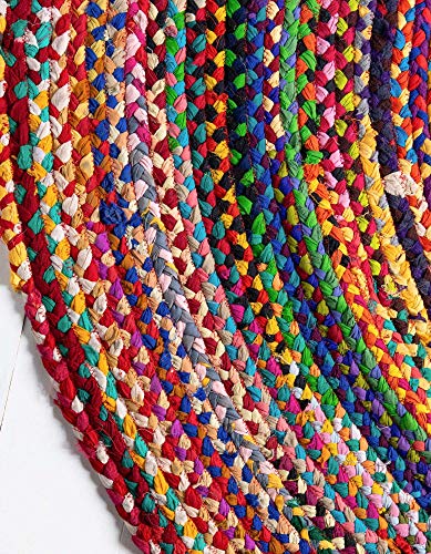 Unique Loom Braided Chindi Collection Area Rug - Layer (3' 3" Round, Multi/ Blue)