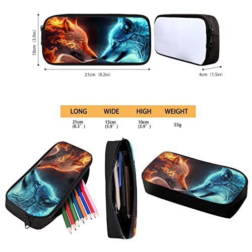 DMOYALA Ice and Fire Wolf Backpack for Women Girls Aesthetic Big Backpack Purse with Front Pocket Laptop Backpack for High School Students Insulated Lunch Bag Small Pencil Bag for Students
