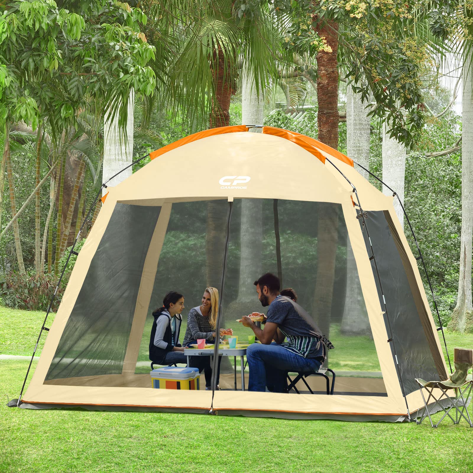 CAMPROS CP Screen House 10 x 10 Ft Screened Mesh Net Wall Canopy Tent Screen Shelter Gazebos for Patios Outdoor Camping Activities - Beige
