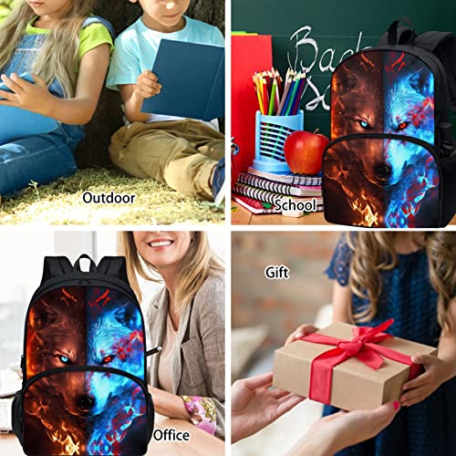 DMOYALA School Backpack for Boys Kids Cool Wolf Backpack Girls Wolf School Bag Lightweight School Bag Casual Daypack Easy to Clean Backpacks 17Inch Large Black Bookbag,Wolf Print Color1