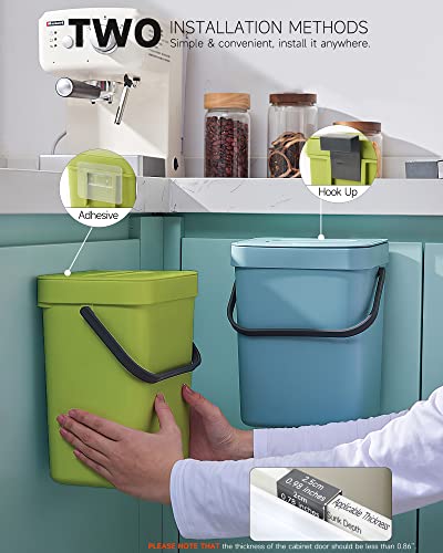 Compost Bin for Kitchen Countertop - MONGTINGLU 5L/1.3 Gal Hanging Small Trash Can with Lid, Kichen Under Sink Trash Can, Wall Mount Indoor Compost Bucket with Lid(Lime Green)