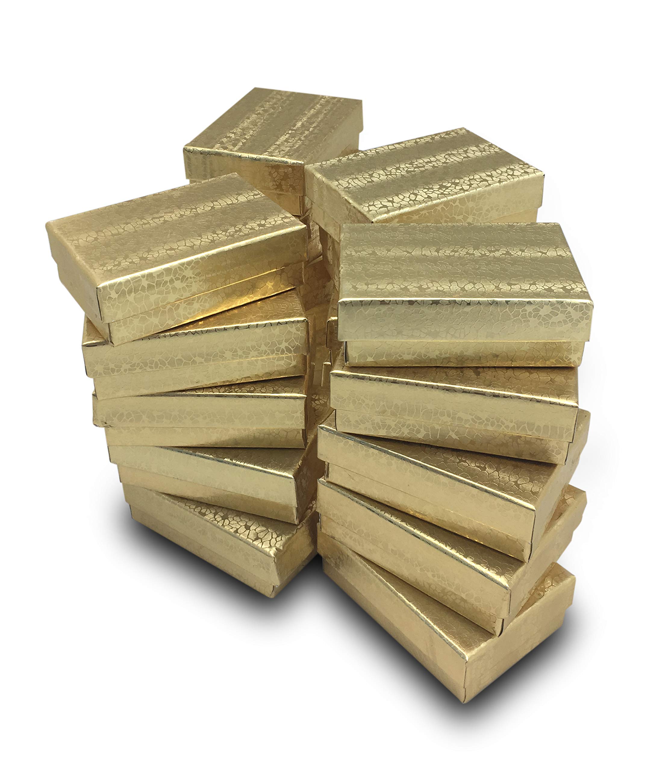 TheDisplayGuys 100-Pack #32 Cotton Filled Cardboard Paper Jewelry Box Gift Case - Gold Foil (3 1/4" x 2 1/4" x 1")