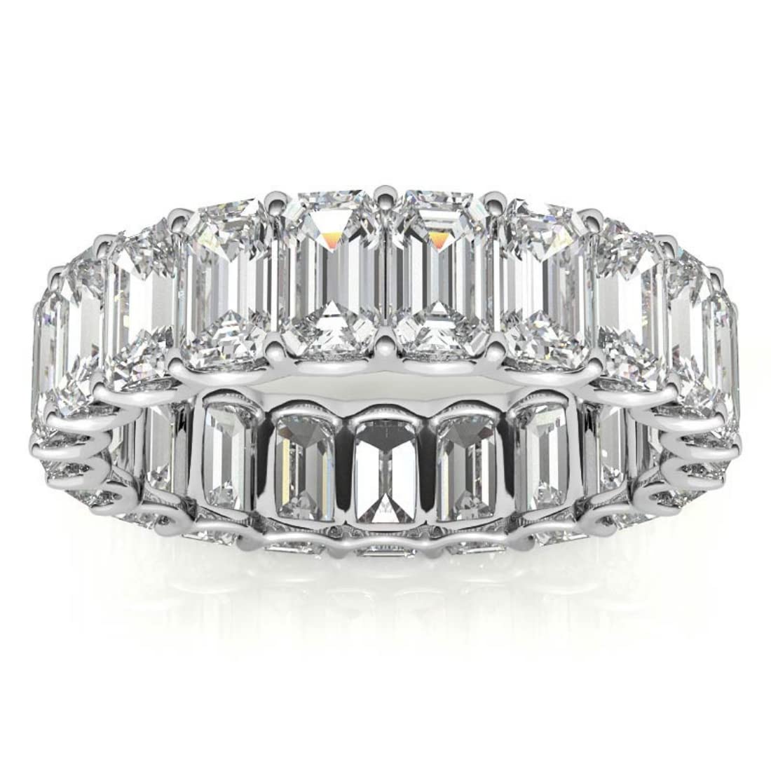 Bhumi Gems Emerald Moissanite Wedding Band, Engagement Ring, Bridal Set, Full Eternity Stackable Matching Dainty Minimalist Antique Vintage Comfort Fit Handmade Jewelry Anniversary White Gold Band
