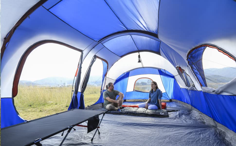 CAMPROS CP Tent-12-Person-Camping-Tents, Waterproof Windproof Family Tent with Top Rainfly, 6 Large Mesh Windows, Double Layer, Easy Set Up, Portable with Carry Bag - Red
