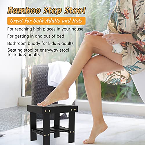 Zhuoyue Shower Stool Foot Rest Wood Step Stool Shaving Legs for Inside Shower Foot Stool for Kids Adults Black