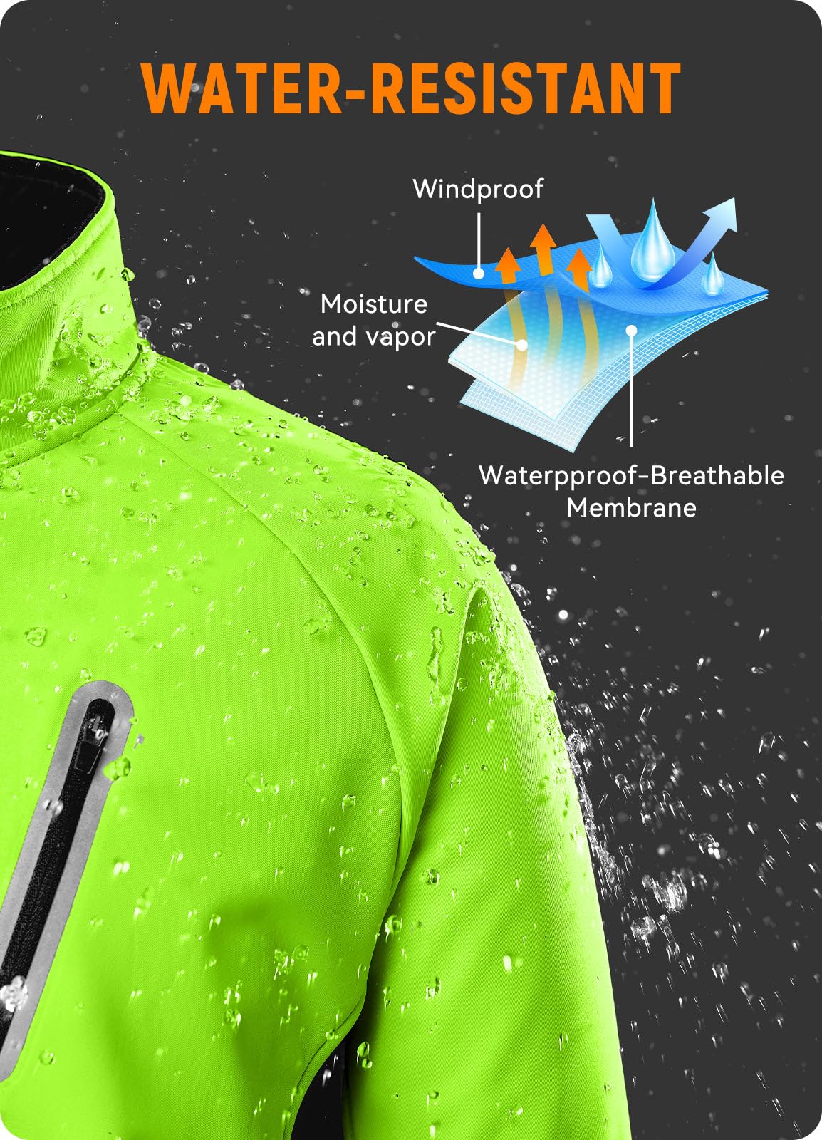BALEAF Men's Winter Cycling Jackets Water Resistant Thermal Running Softshell Jacket Warm Cold Weather Pockets Green L