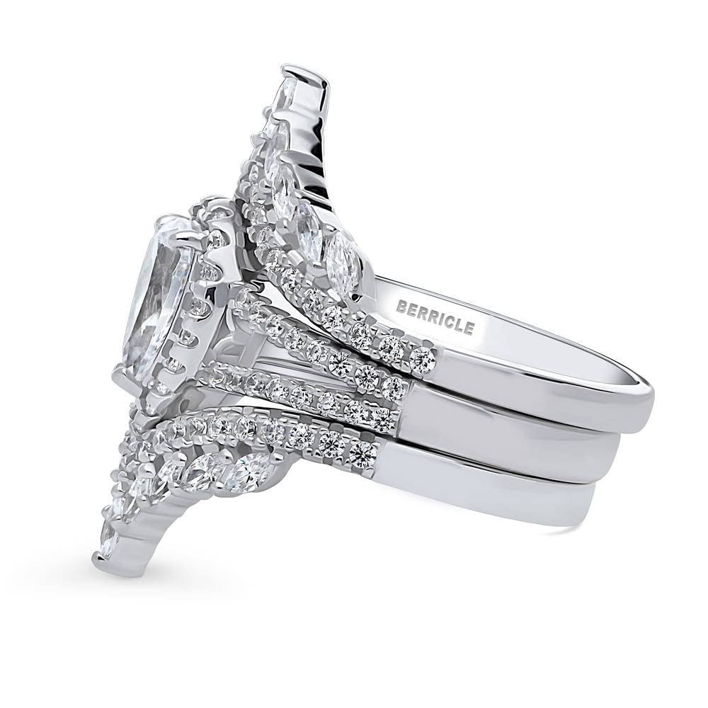 BERRICLE Sterling Silver Halo Wedding Engagement Rings Pear Cut Cubic Zirconia CZ Split Shank Ring Set for Women, Rhodium Plated Size 8