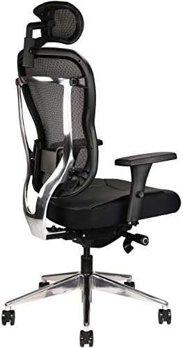 Oak Hollow Furniture Aloria Series Office Chair Ergonomic Executive Computer Chair Genuine Leather Seat Cushion, Mesh Back Adjustable Lumbar Support Swivel Tilt High-Back (Black, Tall, Headrest)