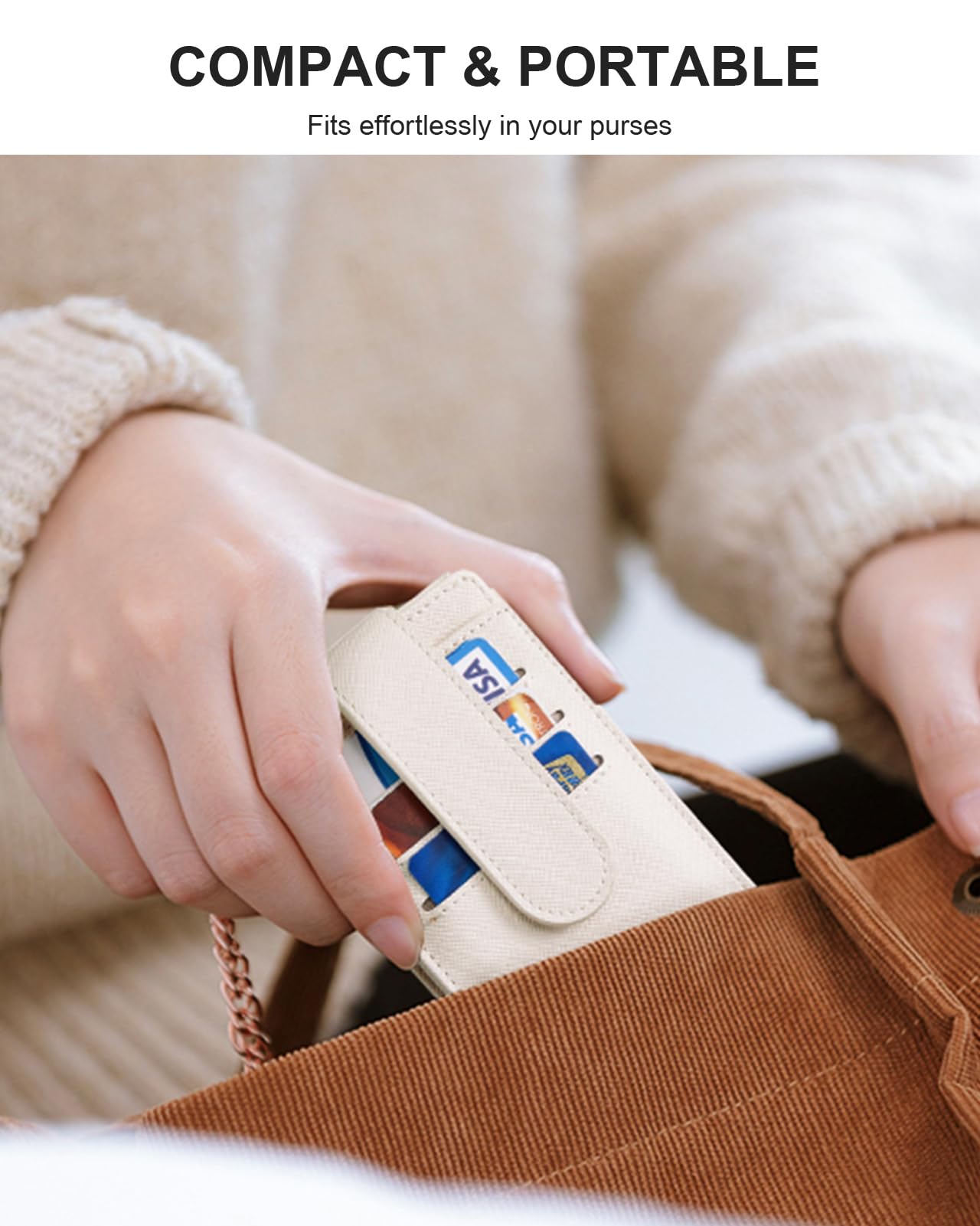 BOSTANTEN Slim Wallet Women RFID Blocking Card Holder Leather Bifold Wallet with Zipper Pocket Beige