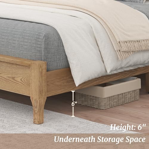 Cozyman Wood Bed Frame, Platform Bed Frame Queen Size with Headboard, No Box Spring Needed, 14 Inch Solid Oak Wood Mattress Foundation, 800Lb Capacity, Easy Assembly, Dark Oak Wood