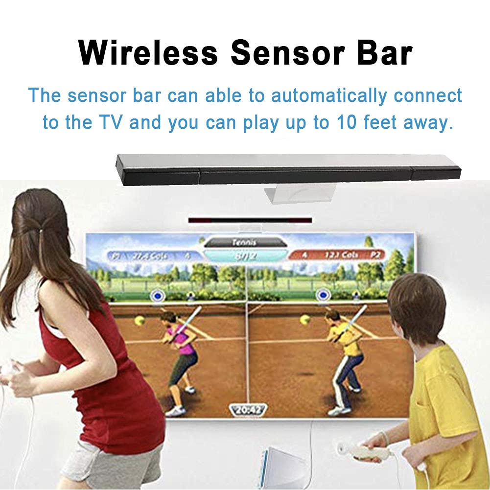 Replacement Wii Wireless Sensor Bar, Infrared IR Ray Motion Sensor Signal Receiver for Nintendo Wii and Wii U Console with Stable Stand and 4 AAA Batteries(Black)