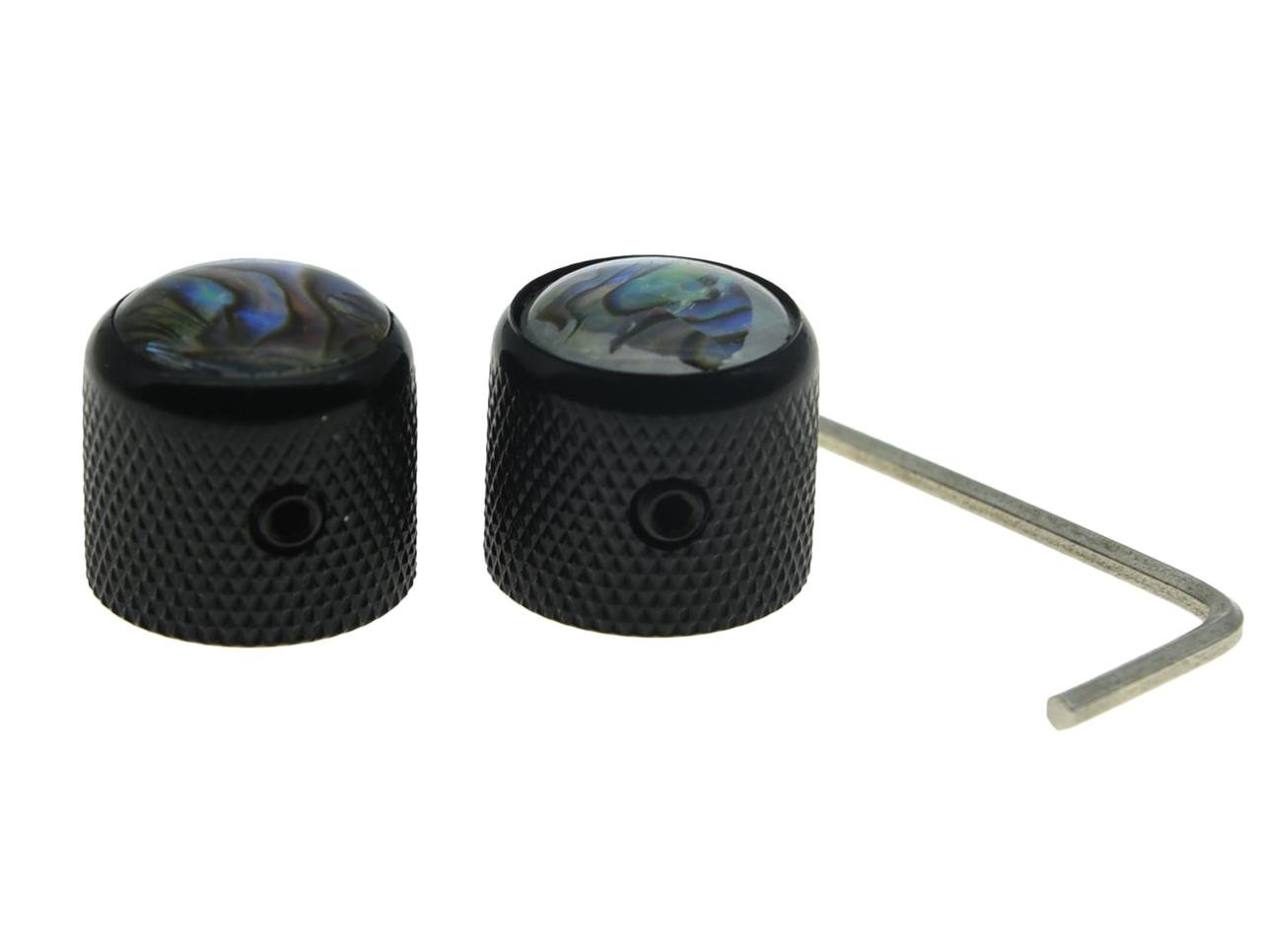 Dopro 2pcs Black Tele Telecaster Abalone Top Guitar Dome Knobs Bass Knobs with Set Screw and Wrench