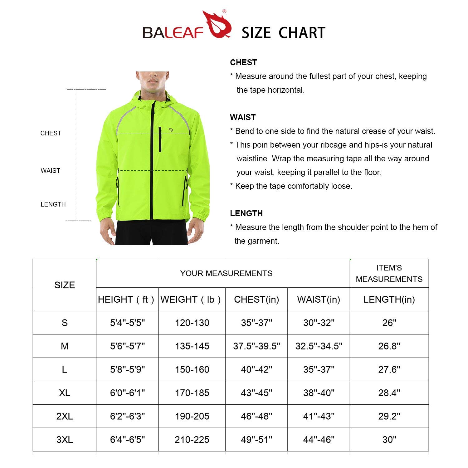 BALEAF Mens Cycling Rain Jacket Windbreaker Waterproof Running Gear Golf Mountain Biking Hood Lightweight Reflective Yellow XL