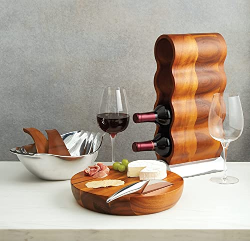 nambe Harmony Cheese Board with Knife | Made of Acacia Wood and Stainless Steel | 12” Serving Set | Charcuterie and Butter Board | Serving Platter Hostess Gift in Box | Designed by Wei Young