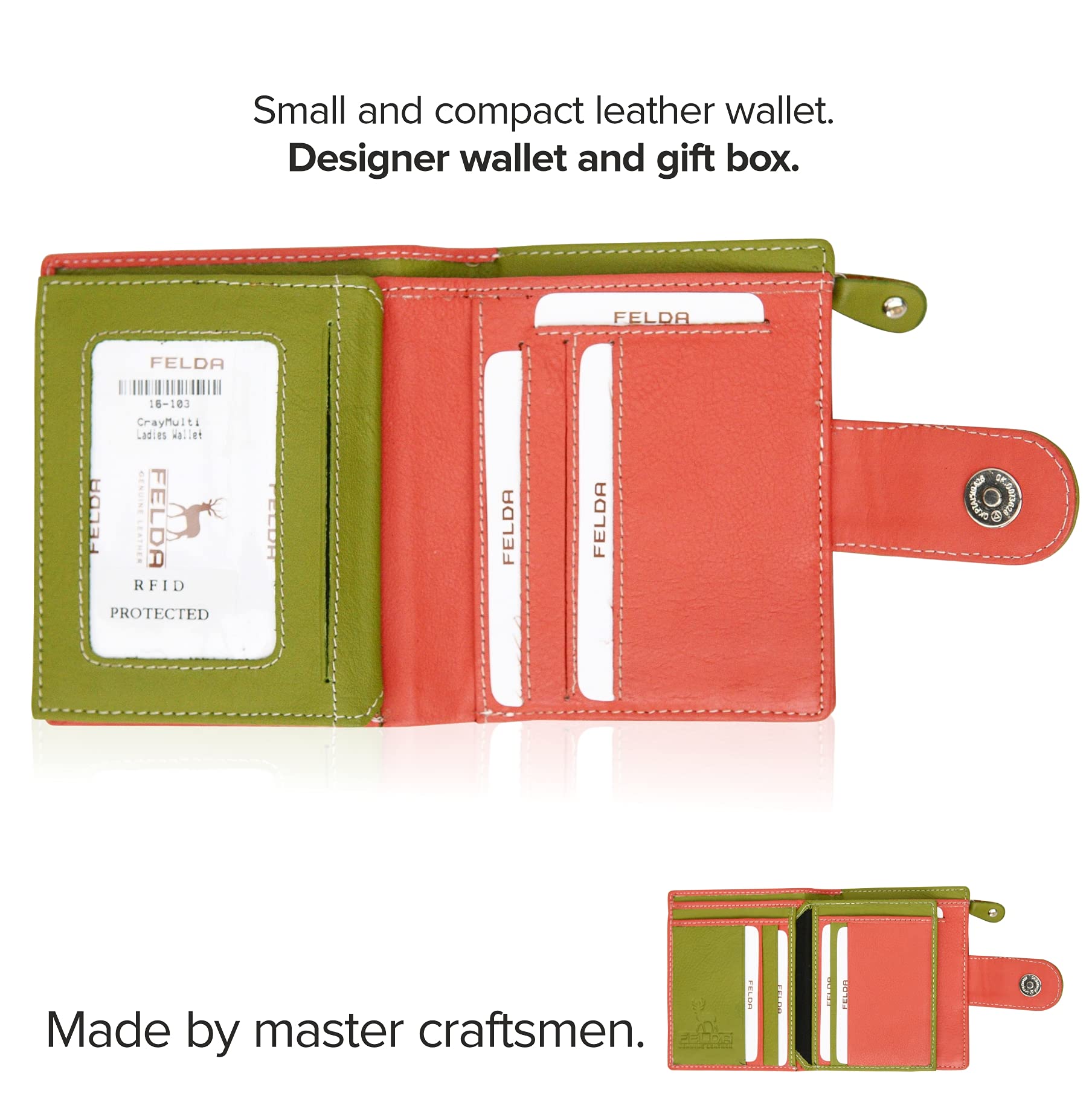 Felda RFID Genuine Leather Ladies Soft Wallet Purse Womens Multi Colour 10 Card Slot (Cray Multi)