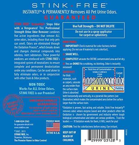 Stink Free Instantly Urine Odor Remover & Eliminator for Cat Urine, Oxidizer Based Urine Cleaner for Carpets, Rugs, Mattress, etc. 128 Oz (1 Gallon)