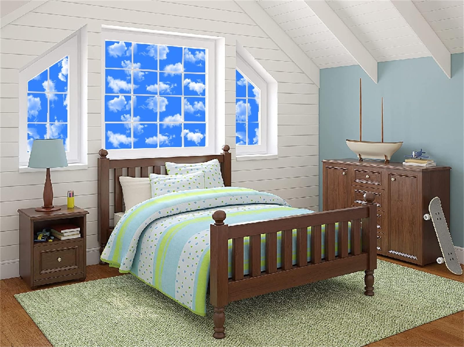 FLFK 3D Blue Sky White Clouds Self-Adhesive Wallpaper Removable Vinyl Peel and Stick Cloud Wall Murals for Toddler Nursery Baby Bedroom