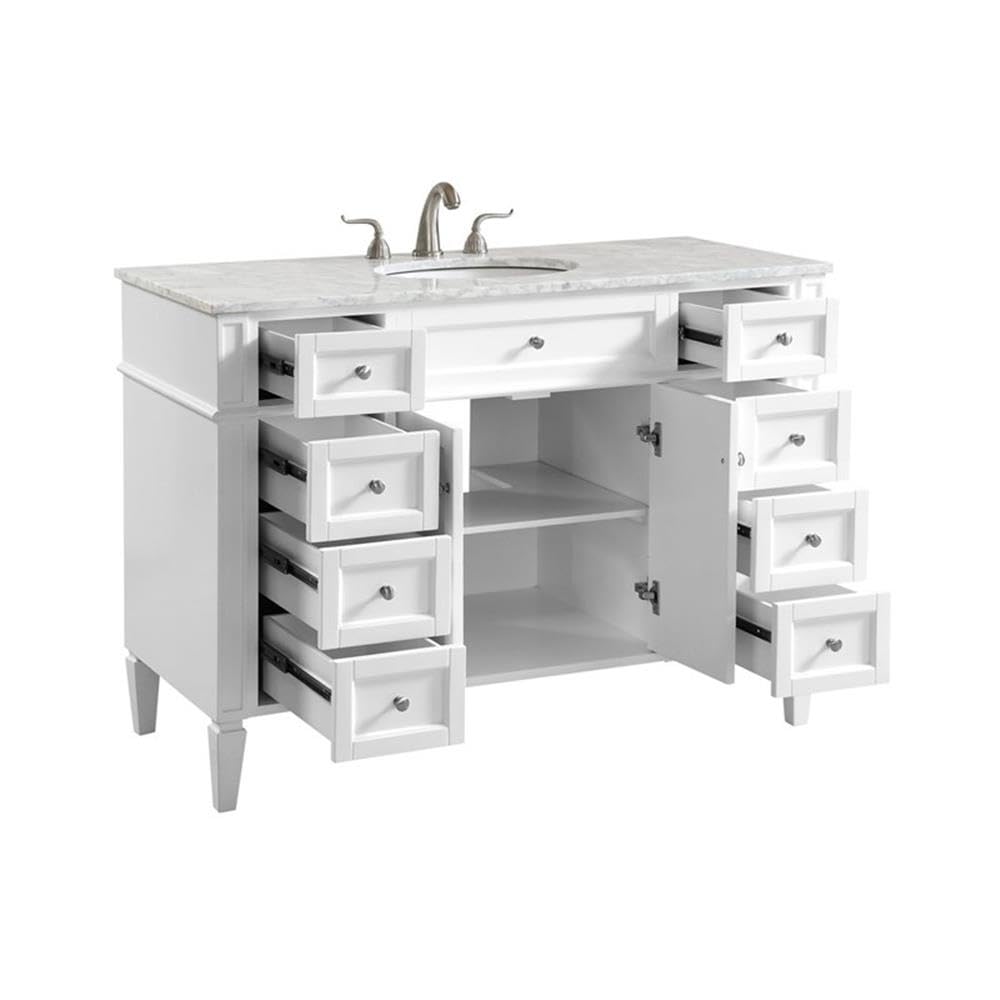 Elegant Kitchen and Bath 48 inch Single Bathroom Vanity Cabinet Set with White Marble Countertop - White