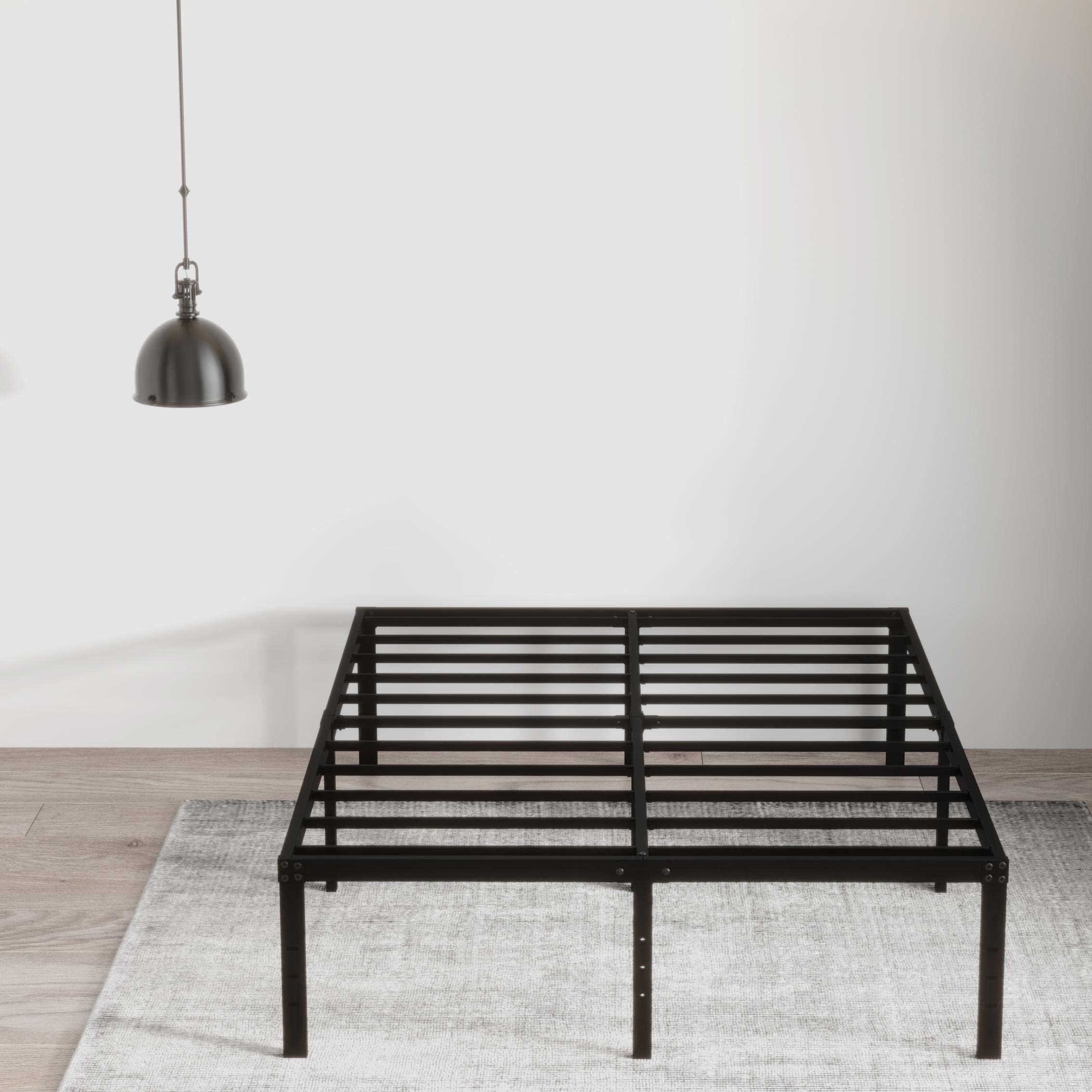 EMODA 18 Inch California King Bed Frames Heavy Duty Tall Metal Cal King Platform with Large Storage Space, No Box Spring Needed, Noise Free, Black