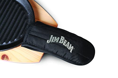 Jim Beam JB0159, Heavy Duty Construction, Pre Seasoned Cast Iron Skillet with Wooden Base and Mitt, Black,Small