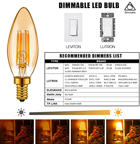 Emotionlite LED Light Bulbs, Dimmable Candelabra Bulbs, E12 Base, Amber Yellowish, Chandelier Light, Ceiling Fan Bulb, 40W Equivalent, 4W, 2200K, 350LM, UL Listed, 6 Pack