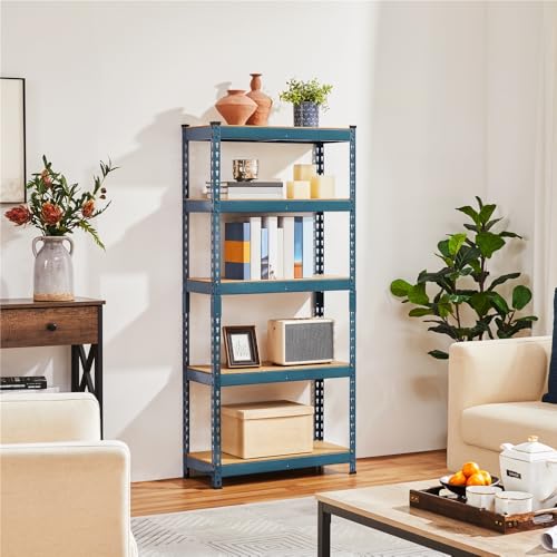 CFSAFK 4 Pieces of 5 Tiers Boltless Storage Shelf for Home Warehouse, Neptune Blue