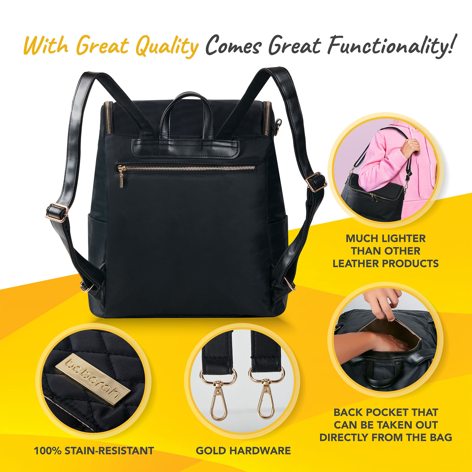 Backpack Diaper Bag in Black - Large Diaper Bag Backpack With Stroller Straps, Changing Pad - Stylish Backpack Diaper Bags for Moms - With Roomy Interior, Inside Pockets