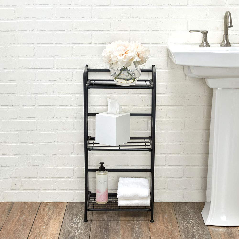 Flipshelf Folding Metal Bookcase-Small Space Solution-No Assembly-Home, Kitchen, Bathroom and Office Black, 3 Shelves, Narrow