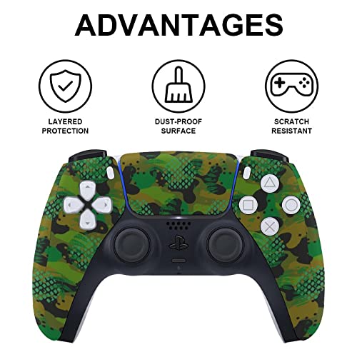 Camouflage Spots and Leaves Full Protective Skin Cover Design Wrap Decal Sticker Compatible with PS5 Digital Edition Console and Controller