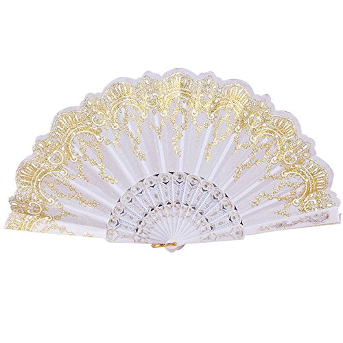 CANAFA Style Held Dance Lace Silk Chinese/Spanish Hand Flower Wedding Fan Party Folding Tools & Home Improvement Purple Paper Flowers Decorations (White, One Size)