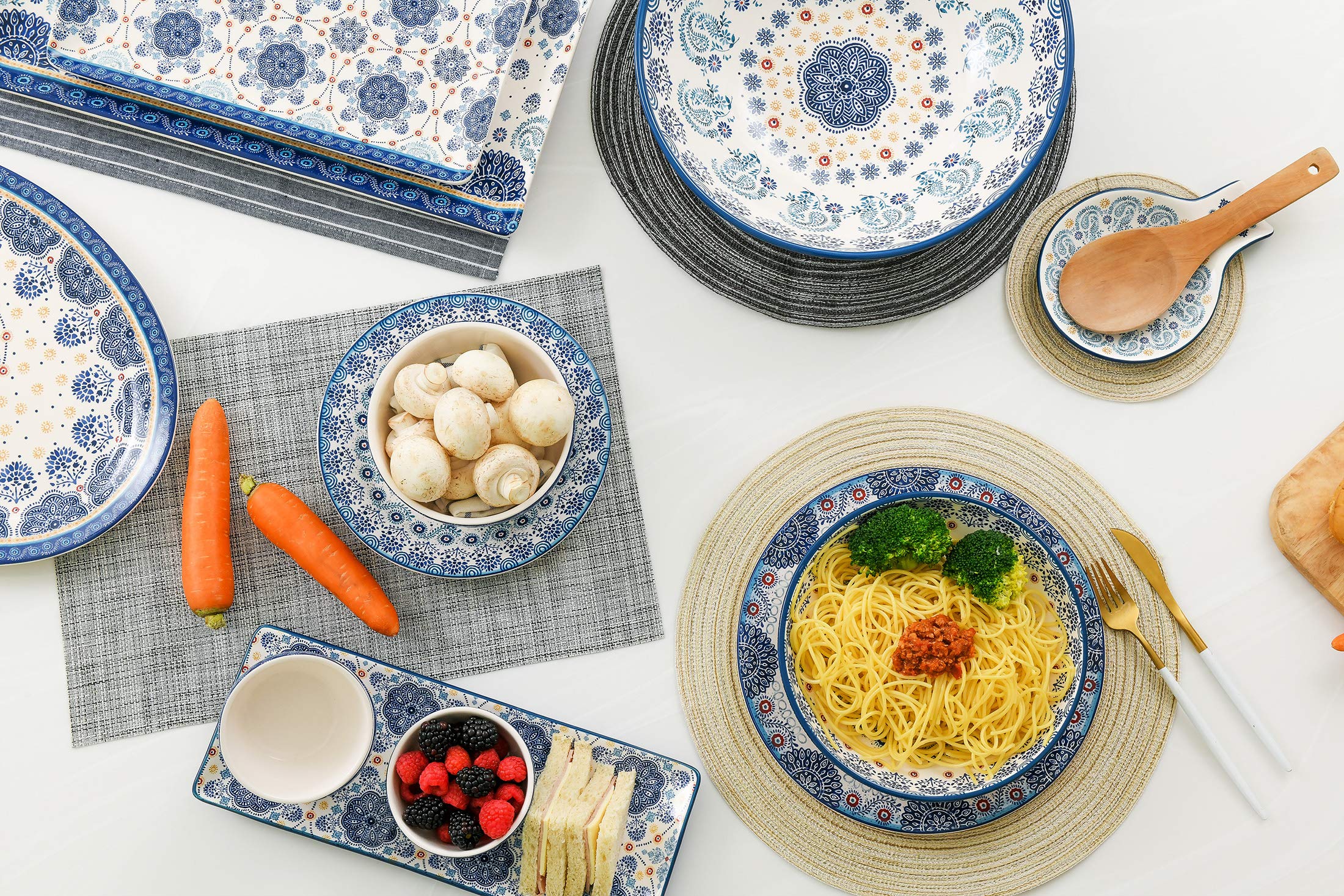 Bico Blue Talavera Ceramic Dipping Bowl Set (9oz bowls with 14 inch platter), for Sauce, Nachos, Snacks, Microwave & Dishwasher Safe