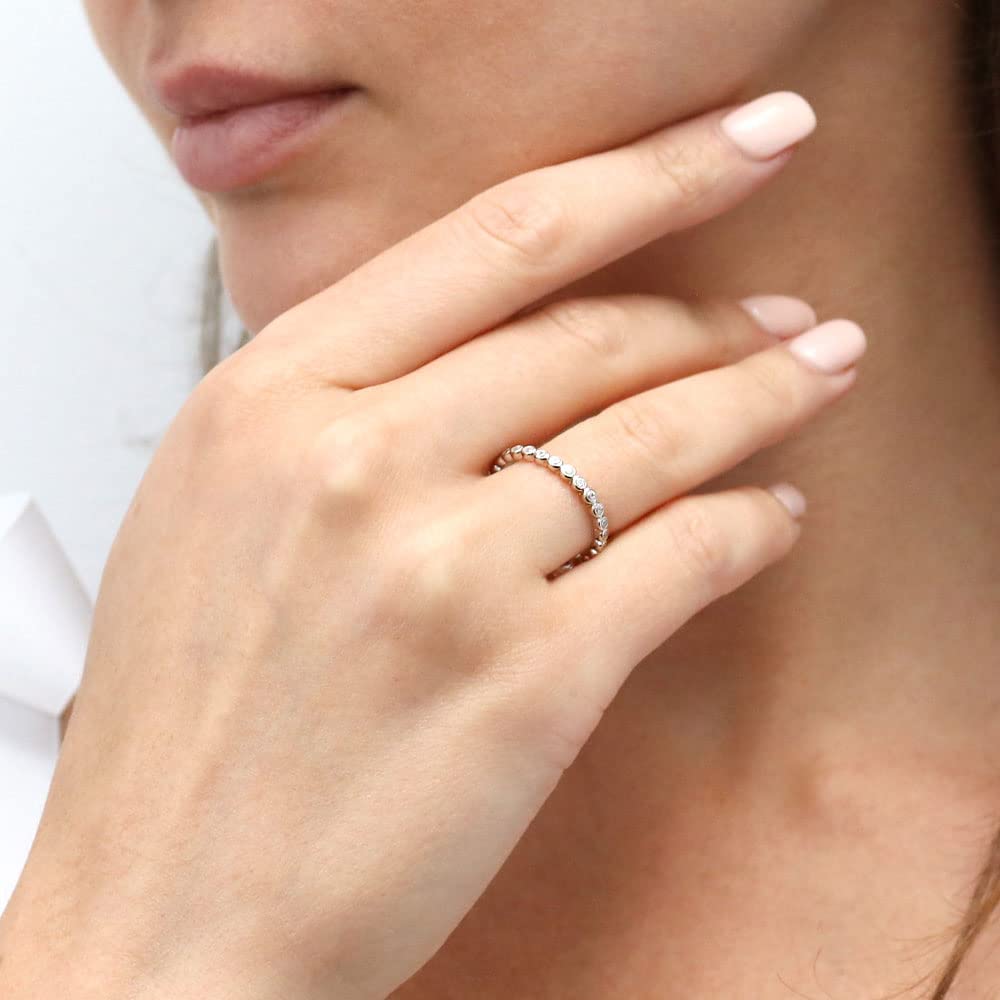 BERRICLE Sterling Silver Bubble Wedding Rings Bezel Set Cubic Zirconia CZ Eternity Ring for Women, Rhodium Plated Size 7