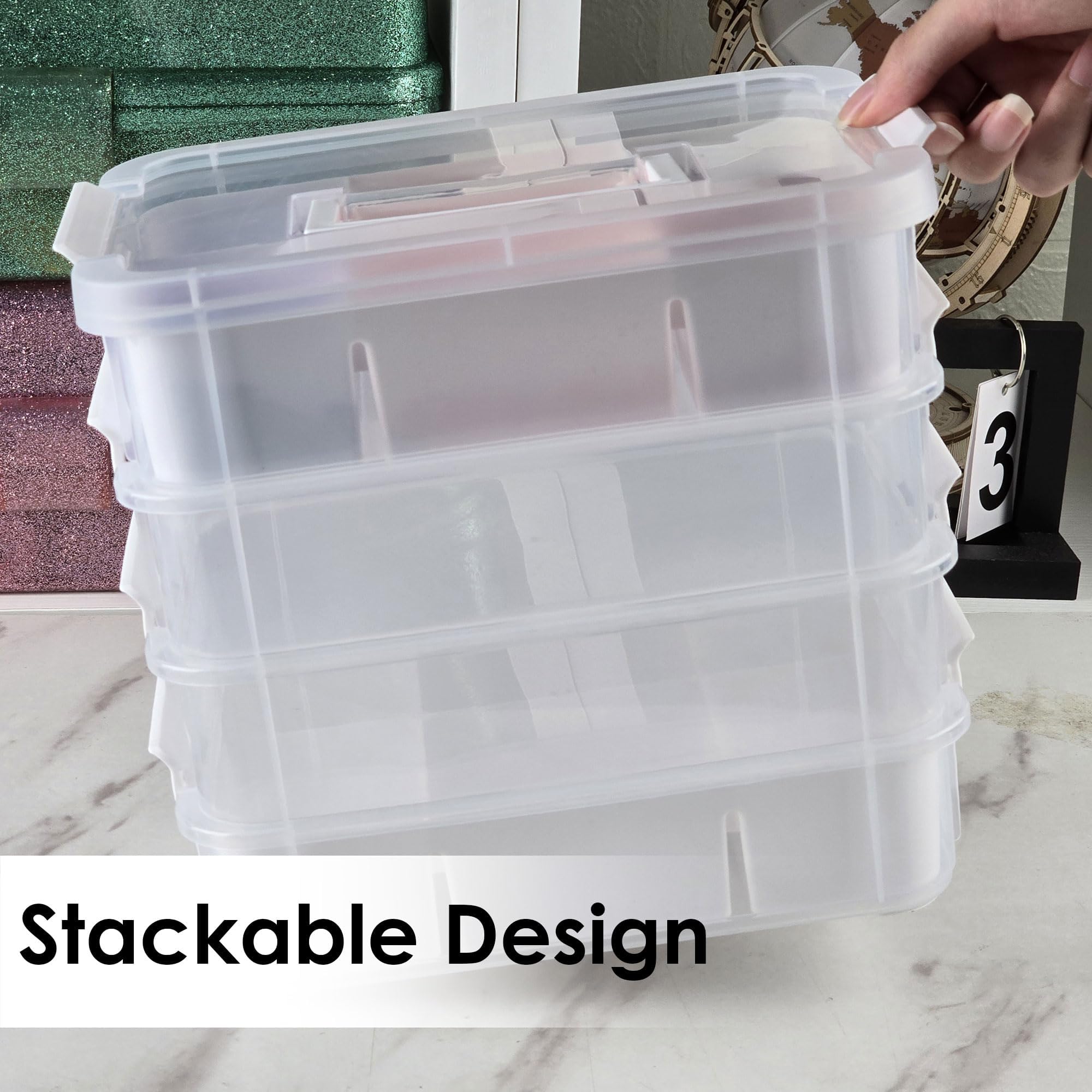 CraftGenes Plastic Storage Bins β 4-Layer Durable Storage Containers for Arts and Crafts Supplies with 2 Removable Trays for Seasonal Decor, Tool, Office Supplies, Art, Craft Supplies, Sewing Utility