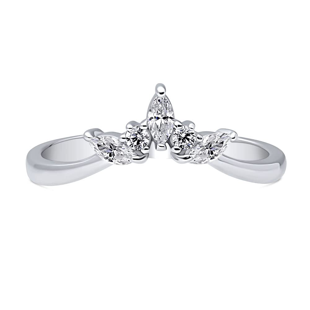 BERRICLE Sterling Silver 5-Stone Wedding Rings Cubic Zirconia CZ Chevron Curved Band for Women, Rhodium Plated Size 8