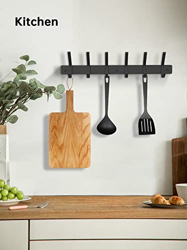 Coat Rack Wall Mounted with 6 Dual Hooks Rail for Hanging Clothes Hats Bags Keys at Entryway Towel Head Wraps Robes at Mudroom Mugs at Kitchen Room Organization (Black)