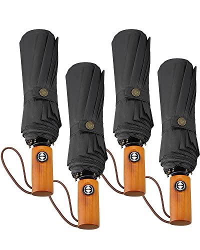 Kacctyen 4 Pieces Travel Umbrellas Compact Windproof Rain Umbrella Automatic Folding Umbrella Small Portable Umbrella for Men Women, Black