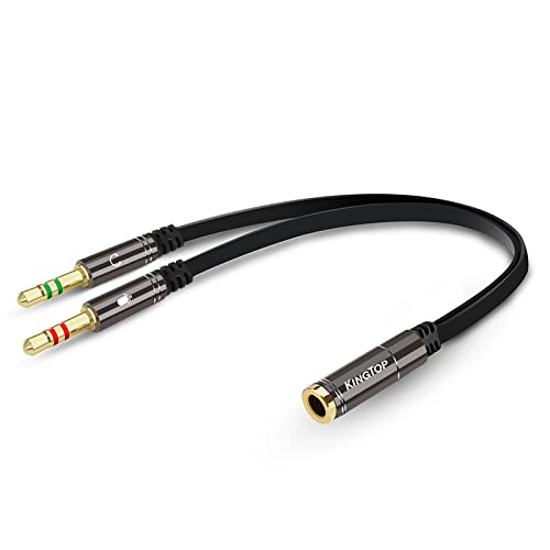 KINGTOP Headset Splitter Cable 3.5mm Female to 2 Male for PC Computer and Old Version Laptop