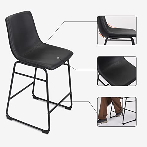 ErgoDesign Bar Stools Set of 2, 26 Inches Bar Stool with Back, Carbon Fiber Bar Chair with Metal Legs (Black)