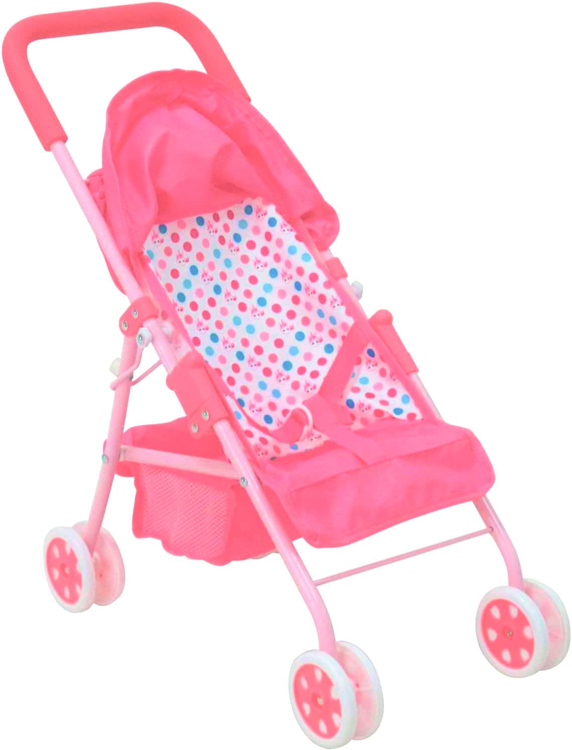 KOOKAMUNGA KIDS Baby Doll Stroller | Easy Fold Pram | with Retractable Canopy, Storage Basket, Doll Safety Harness and Comfort Grip Handlebar (Pink Unicorn)