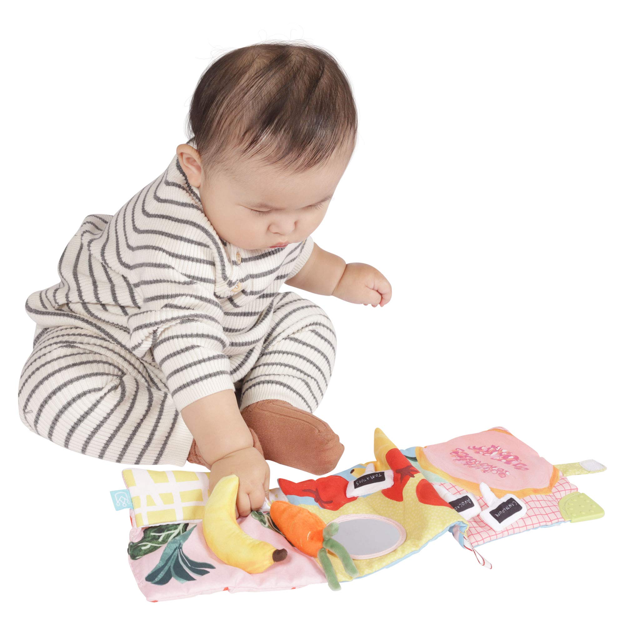 Manhattan Toy Mini-Apple Farm Soft Activity Crinkle Book for Baby & Toddler with Discovery Mirror and Textured Teether Multicolor