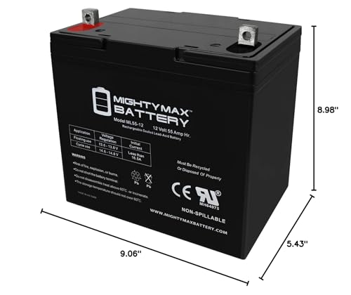Mighty Max Battery Battery Pride Jazzy 600,1115,1121 PS-12550 22NF 12V AGM 55AH - 2 Pack