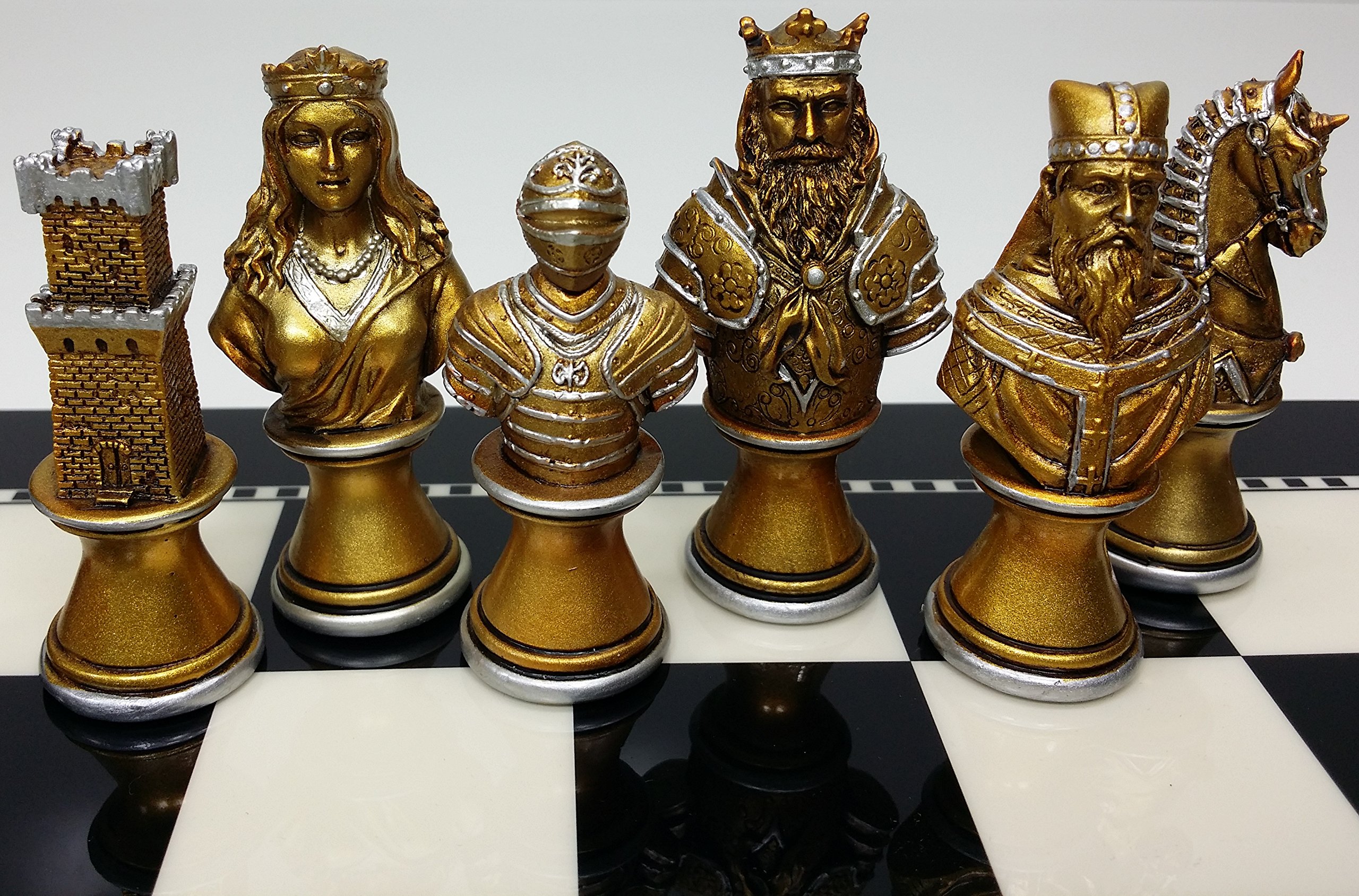 Medieval Times Crusades Knight Chess Men Set Gold & Silver Busts - NO Board