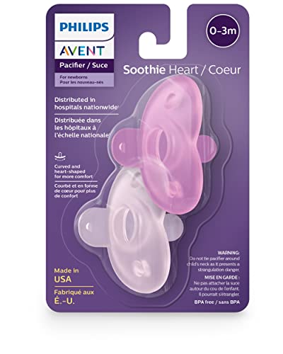 Philips AVENT Soothie Heart Pacifier, 0-3 Months, Pink/Light Pink, 4 Pack, SCF099/42