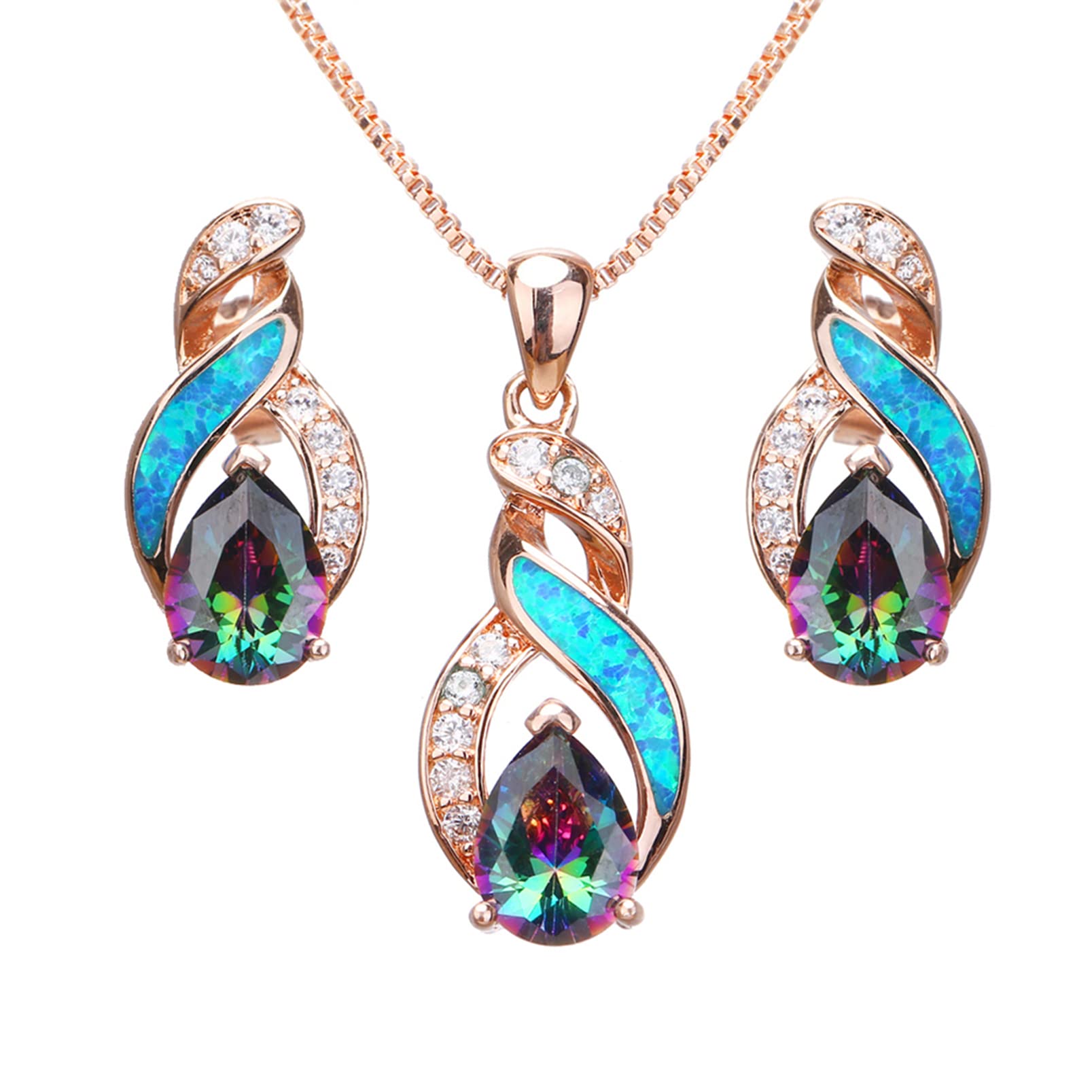 Hermosa Jewelry Sets for Women,Australian Created Opal Pendant Necklace Earrings Hypoallergenic Jewelry Mother's Day Christmas Gifts (JS2)