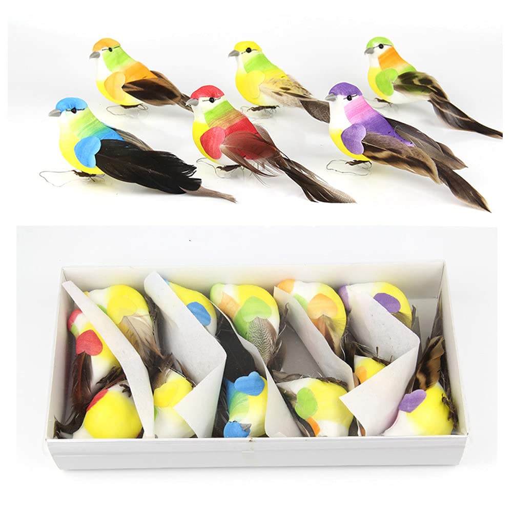 MAOMIA 12 Pcs Artificial Simulation Foam Bird Mini Feather Birds Ornaments DIY Craft for Home Garden Wedding Decoration Party Accessories