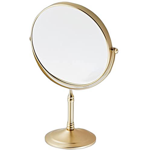 HIHIA Brushed Gold Makeup Mirror Tabletop, Double-Side 1X-10X, Freestanding 360 Swivel Cosmetic Vanity Mirror for Table Desk, Made of Copper, No Light Brushed Gold (8 Inch, 10X)