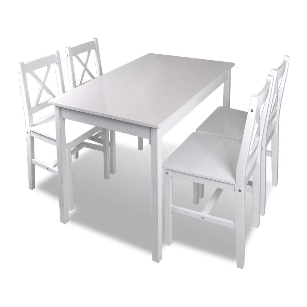 Festnight 5 Pcs Kitchen Dining Set 4 Person Dining Table with Chairs Wooden Set Home Dinette Furniture (White)